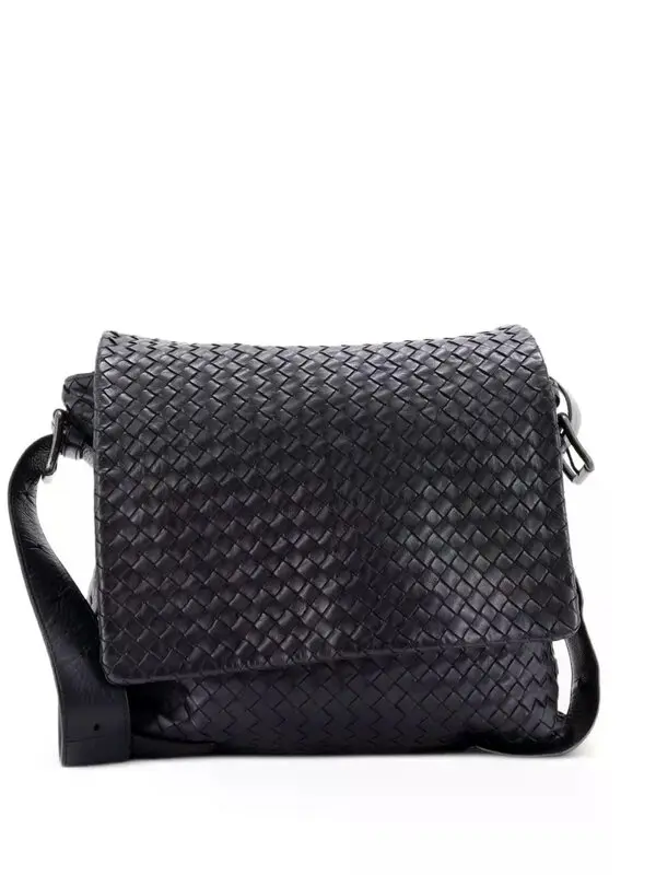 Bottega Veneta Square Flap Messenger Bag Intrecciato Nappa Medium - Black