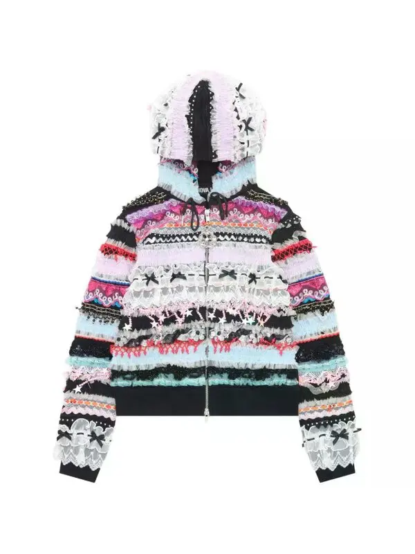 CHOPOVA LOWENA Ruffled Lace-trimmed Hoodie