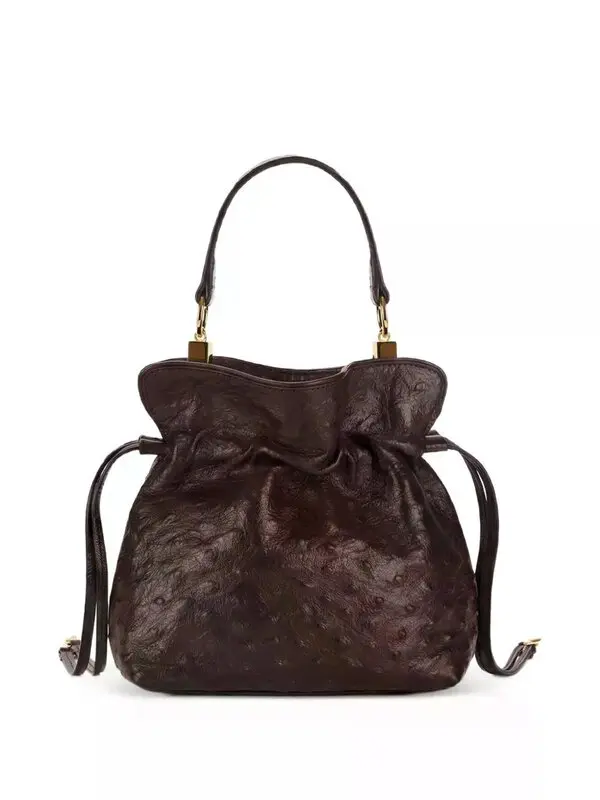 Elisabetta Franchi Leather Bag With Ostrich Print - Brown