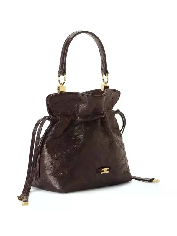 Elisabetta Franchi Leather Bag With Ostrich Print - Brown