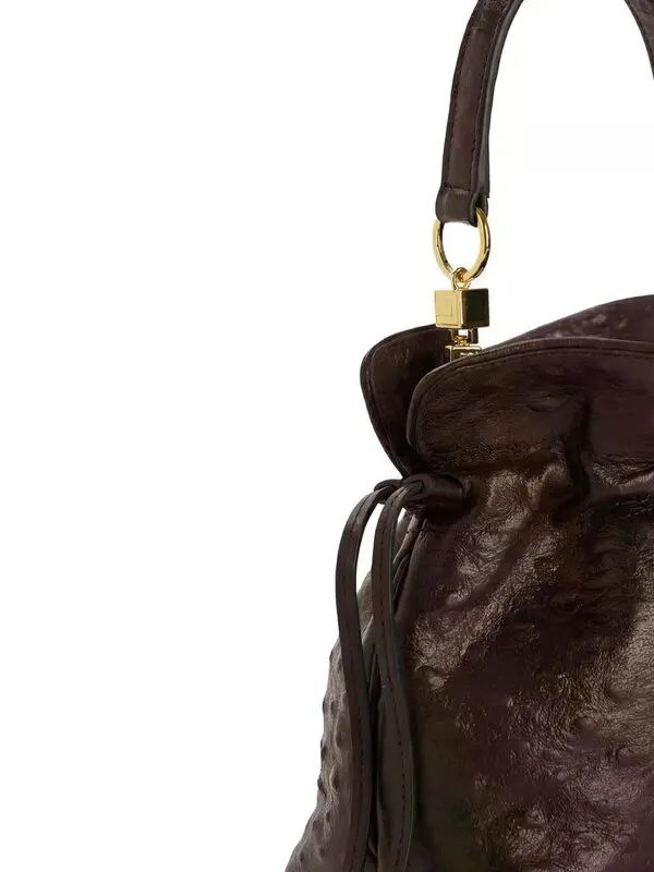 Elisabetta Franchi Leather Bag With Ostrich Print - Brown