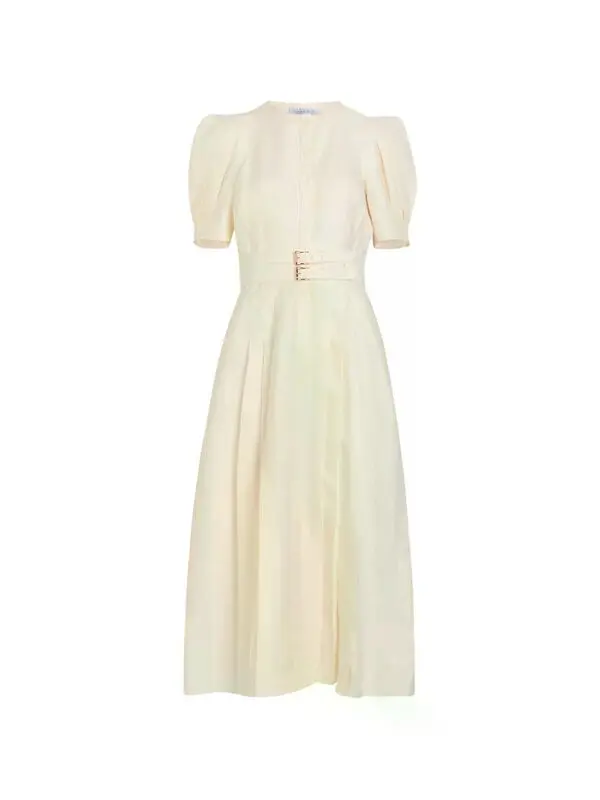 Gabriela Hearst Belted Puff-sleeve Midi Dress - Neutrals