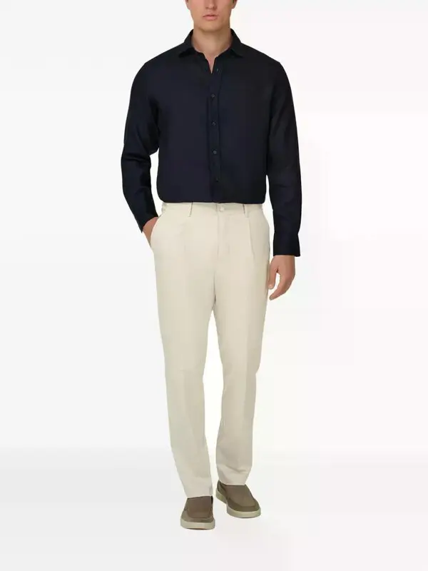 Boggi Milano Garment-washed Linen Shirt - Blue