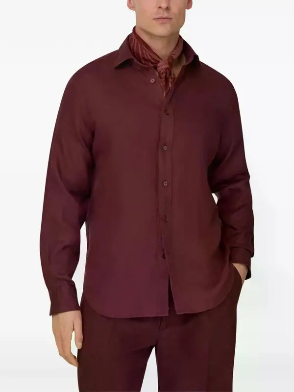 Boggi Milano Garment-washed Linen Shirt - Red