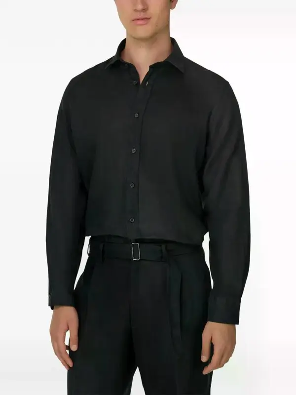 Boggi Milano Regular Fit Linen Shirt - Black