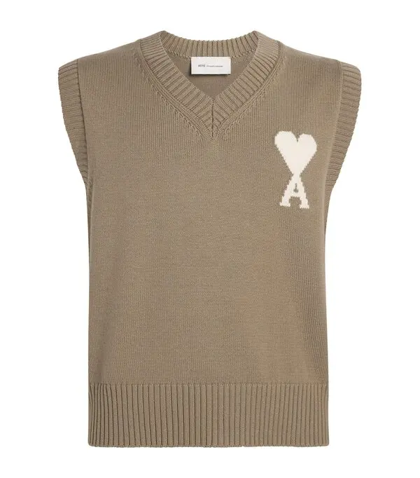 Ami Wool-cotton De Coeur Sweater Vest - Beige