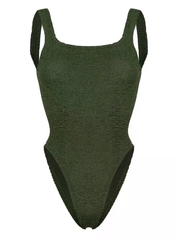Hunza G Square-neck Crinkle-effect Swimsuit - Green