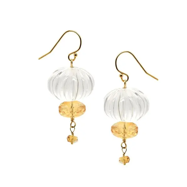 LORI KAPLAN DESIGN Carved Crystal And Citrine Drop Earrings - Yellow/gold