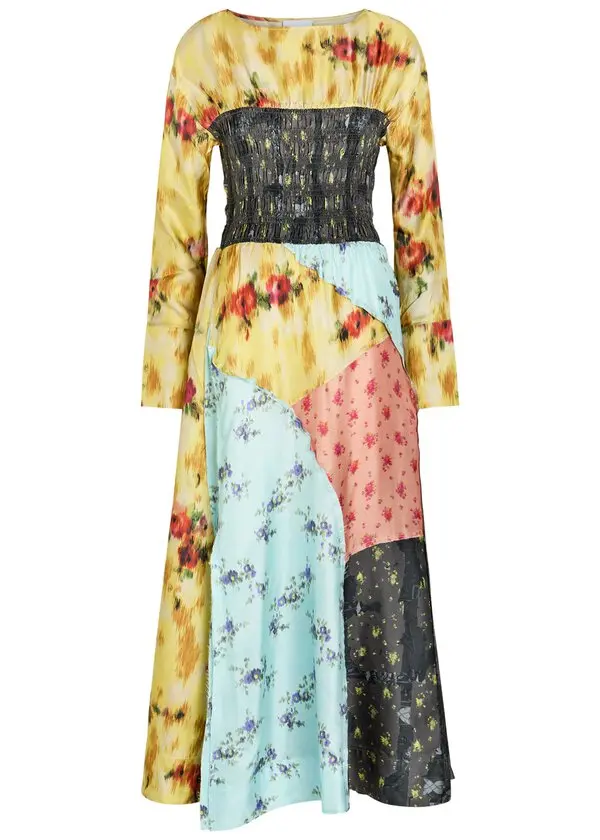 GANNI Printed Silk Maxi Dress - Multicoloured