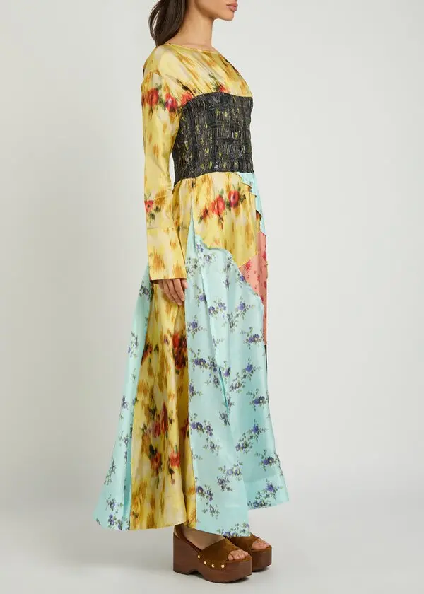 GANNI Printed Silk Maxi Dress - Multicoloured