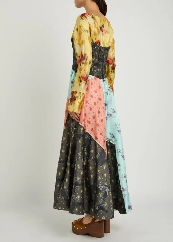 GANNI Printed Silk Maxi Dress - Multicoloured