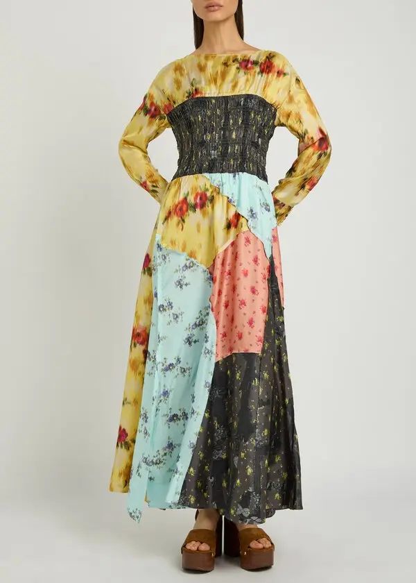 GANNI Printed Silk Maxi Dress - Multicoloured