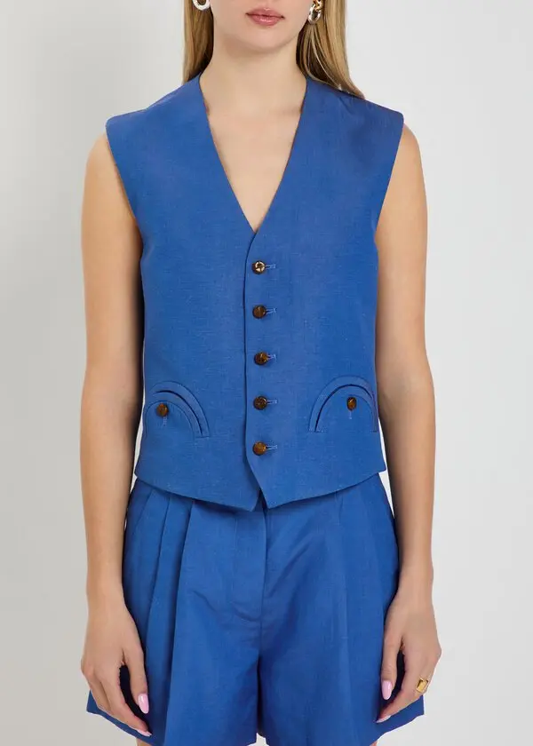 BLAZÉ MILANO Silk And Linen-blend Vest - Blue