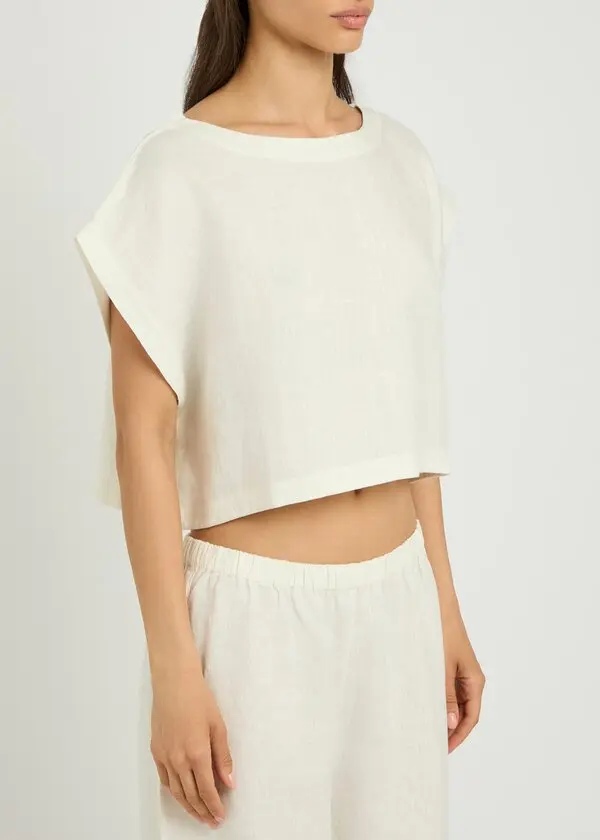 Suzie Kondi Kori Cropped Linen Top - White
