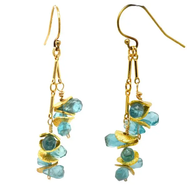LORI KAPLAN DESIGN Aqua Apatite Drop Earrings - Gold/blue