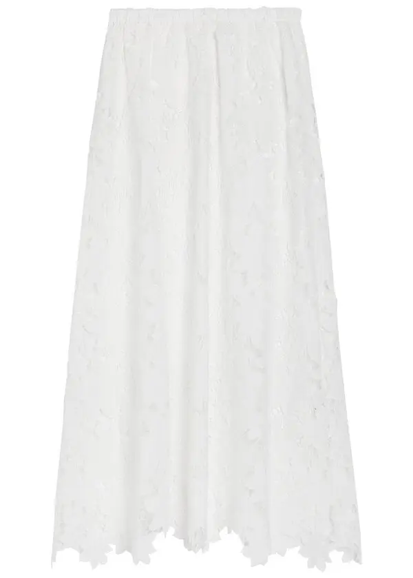 SOLAQUA Margaux Embroidered Guipure-lace Maxi Skirt - White