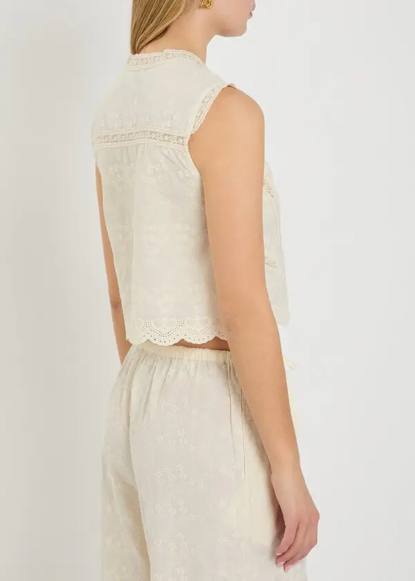 SOLAQUA Willow Embroidered Cropped Cotton Top