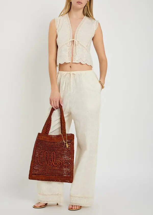 SOLAQUA Willow Embroidered Cropped Cotton Top