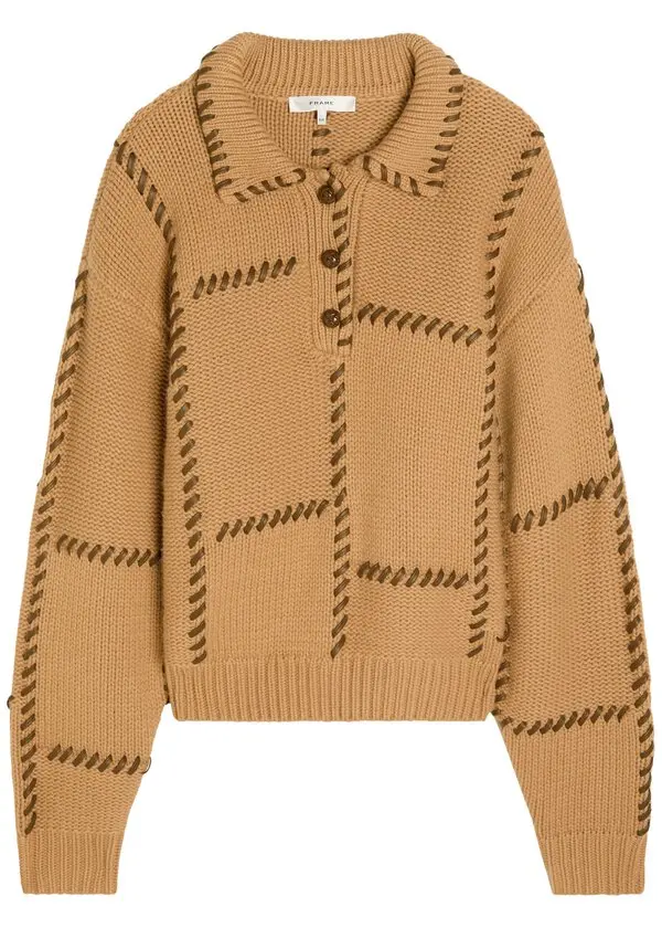 FRAME Leather-stitch Wool And Cashmere-blend Jumper - Bronze