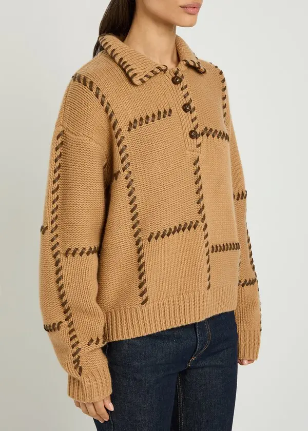 FRAME Leather-stitch Wool And Cashmere-blend Jumper - Bronze