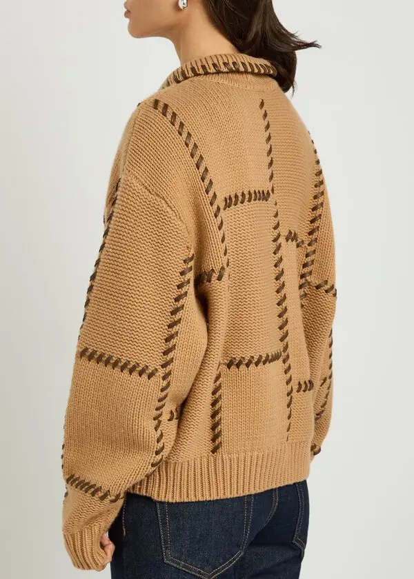 FRAME Leather-stitch Wool And Cashmere-blend Jumper - Bronze