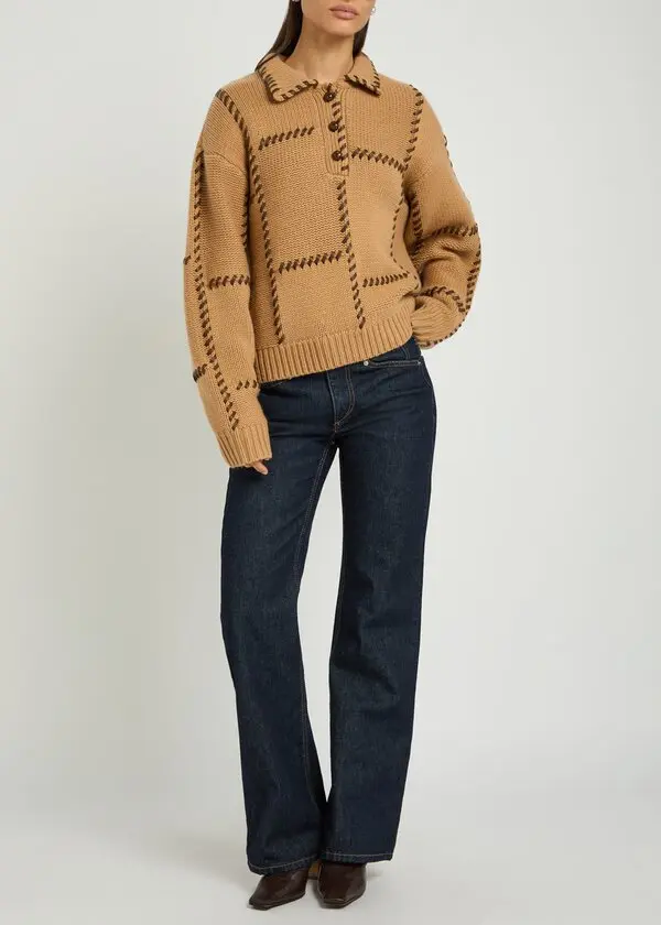 FRAME Leather-stitch Wool And Cashmere-blend Jumper - Bronze