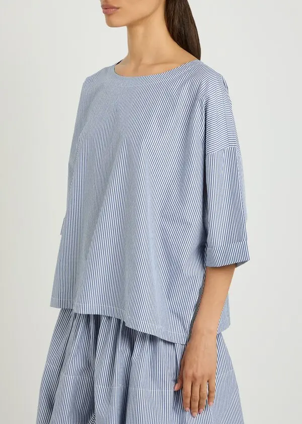Suzie Kondi Saria Striped Cotton-poplin Top - Navy