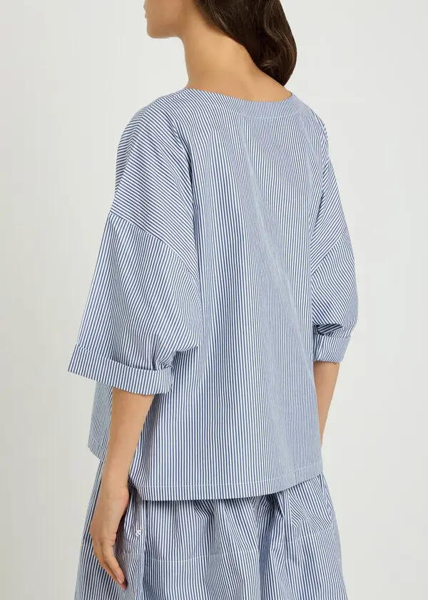 Suzie Kondi Saria Striped Cotton-poplin Top - Navy