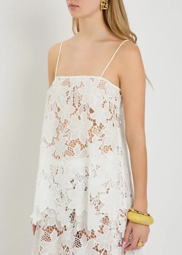 SOLAQUA Camilla Embroidered Guipure-lace Top - White