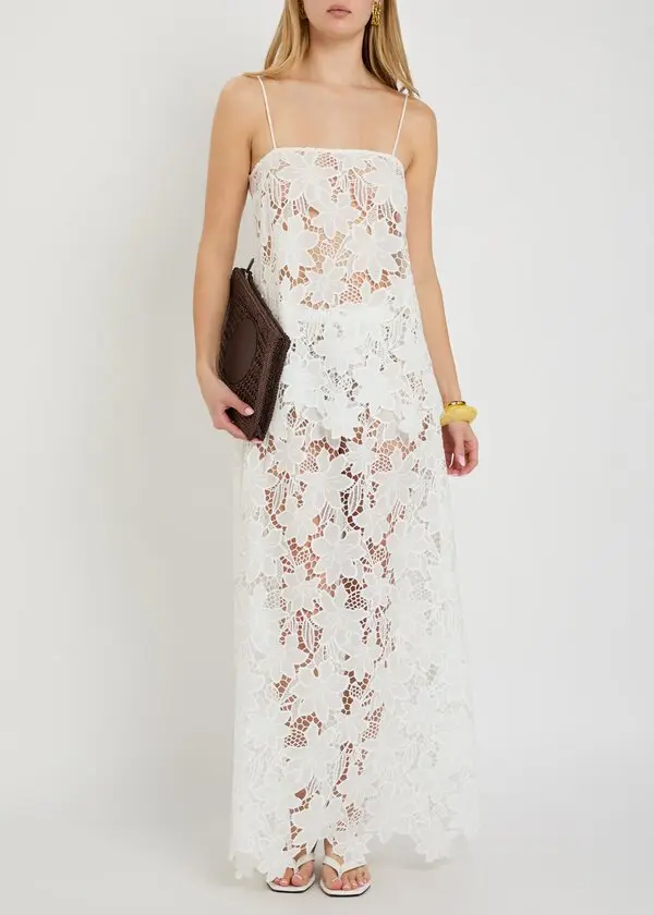 SOLAQUA Camilla Embroidered Guipure-lace Top - White