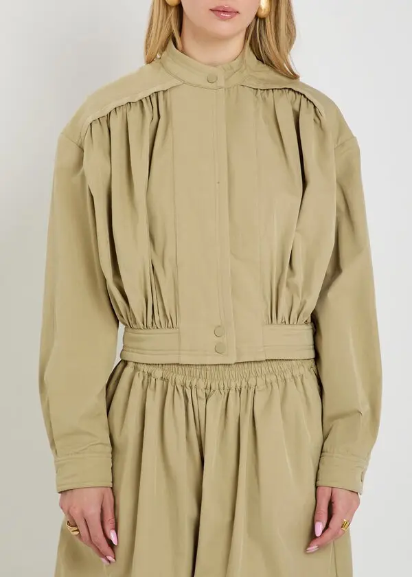 Ronny Kobo Ariah Gathered Cotton-blend Poplin Jacket - Light Green
