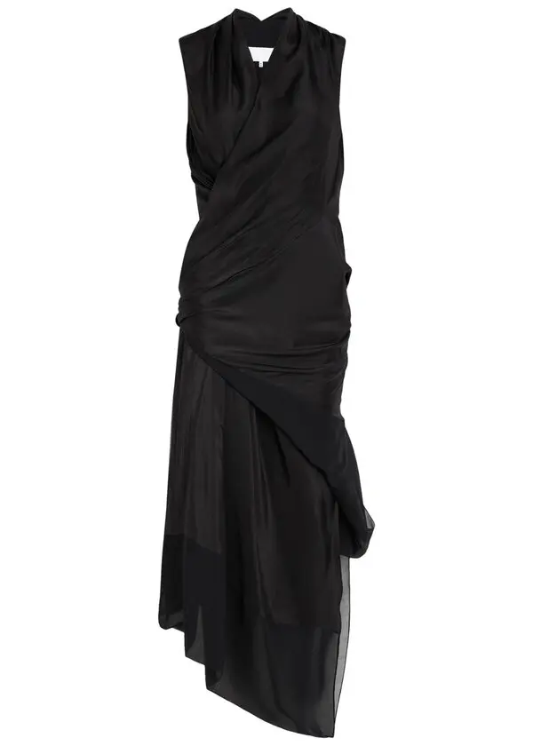 MAISON MARGIELA Gathered Silk Midi Wrap Dress