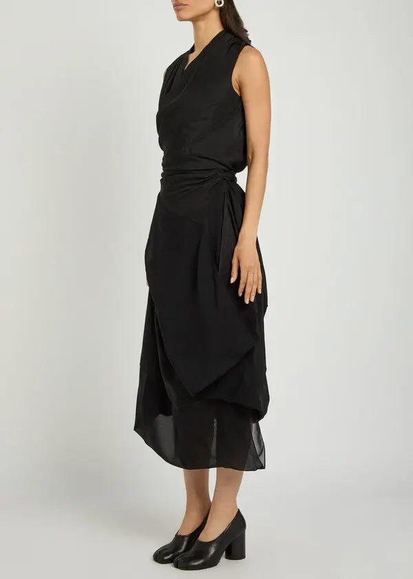 MAISON MARGIELA Gathered Silk Midi Wrap Dress