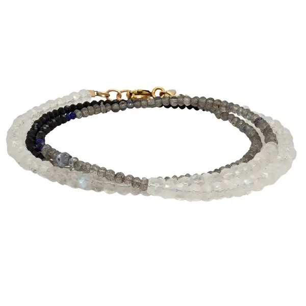 LORI KAPLAN DESIGN Triple Wrap Moonstone, Labradorite, And Spinel Bracelet Or Necklace - Black/white/grey