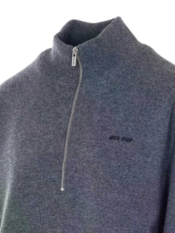 Miu Miu Embroidered Logo Half-zip Sweater