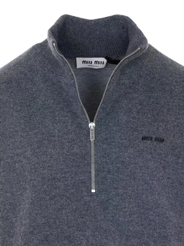Miu Miu Embroidered Logo Half-zip Sweater