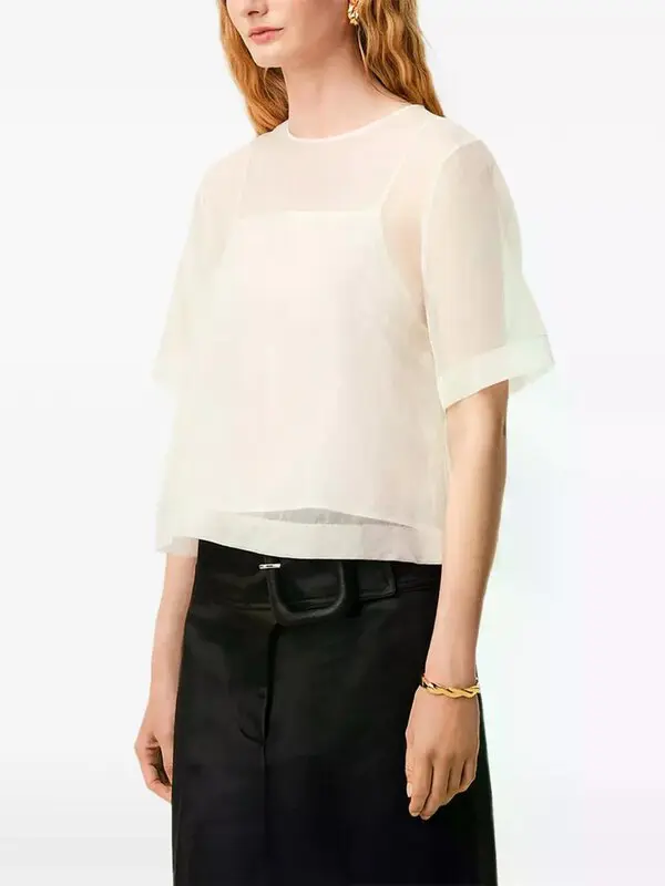 AMI Paris Sheer Silk Short Sleeve Top