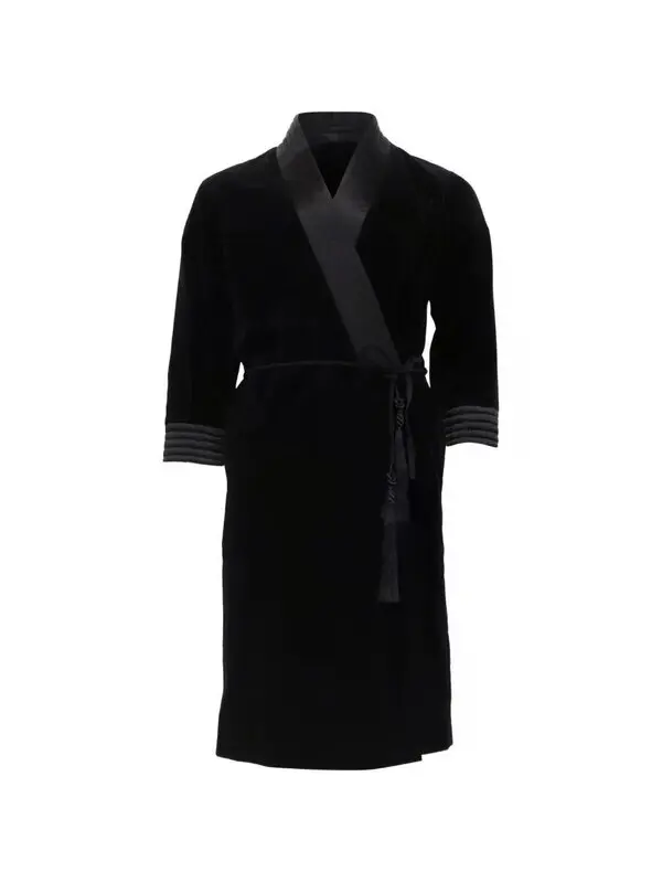 Saint Laurent Quilted-ilted Trim Velvet Robe - Black