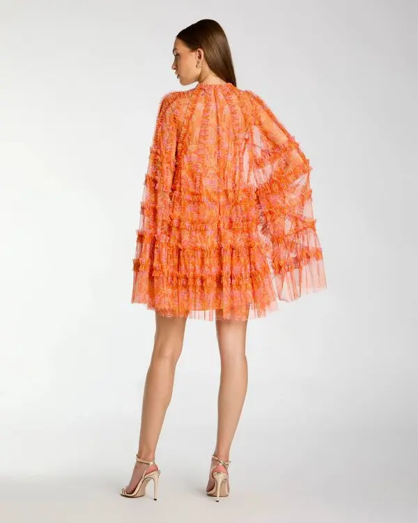 Mac Duggal Floral Ruffle Long Sleeve Mini Dress
