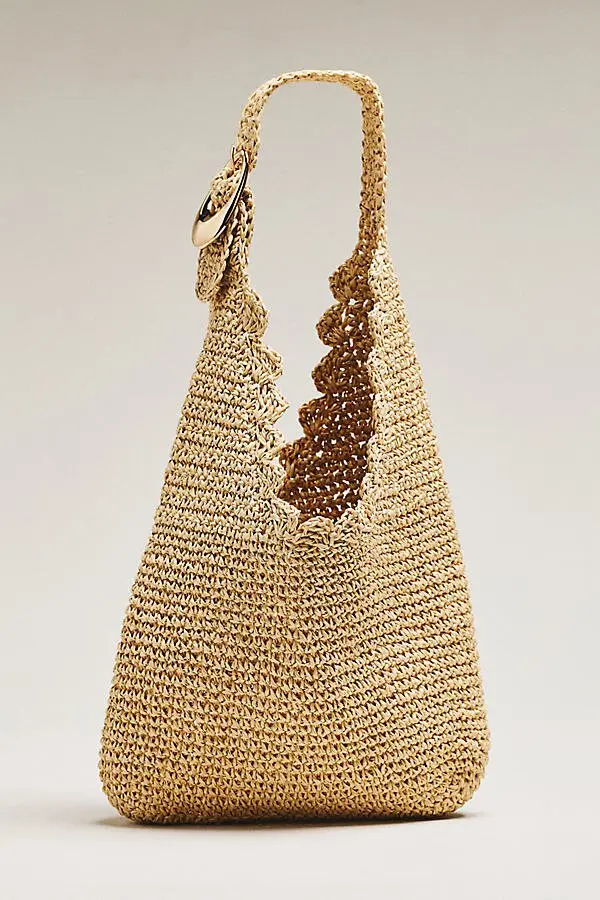 Anthropologie Love Knot Raffia Slouchy Bag With Buckle Detail