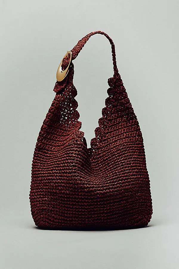 Anthropologie Love Knot Raffia Slouchy Bag With Buckle Detail