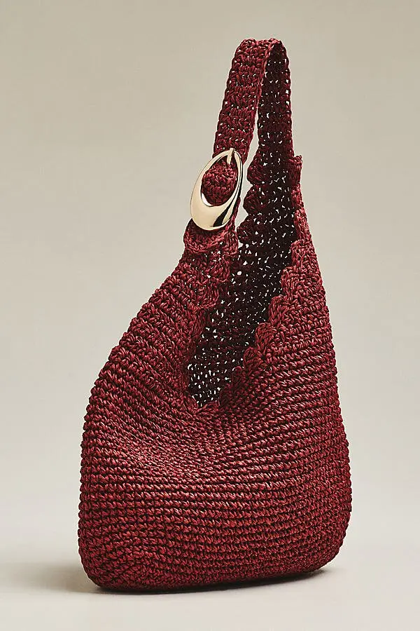 Anthropologie Love Knot Raffia Slouchy Bag With Buckle Detail