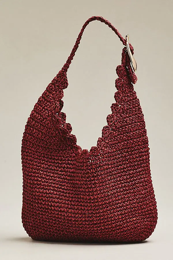 Anthropologie Love Knot Raffia Slouchy Bag With Buckle Detail