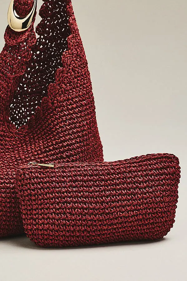 Anthropologie Love Knot Raffia Slouchy Bag With Buckle Detail