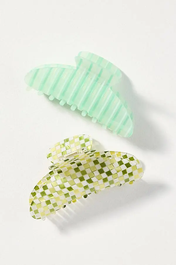 Anthropologie Hair Claw Clip Set - Green Pattern