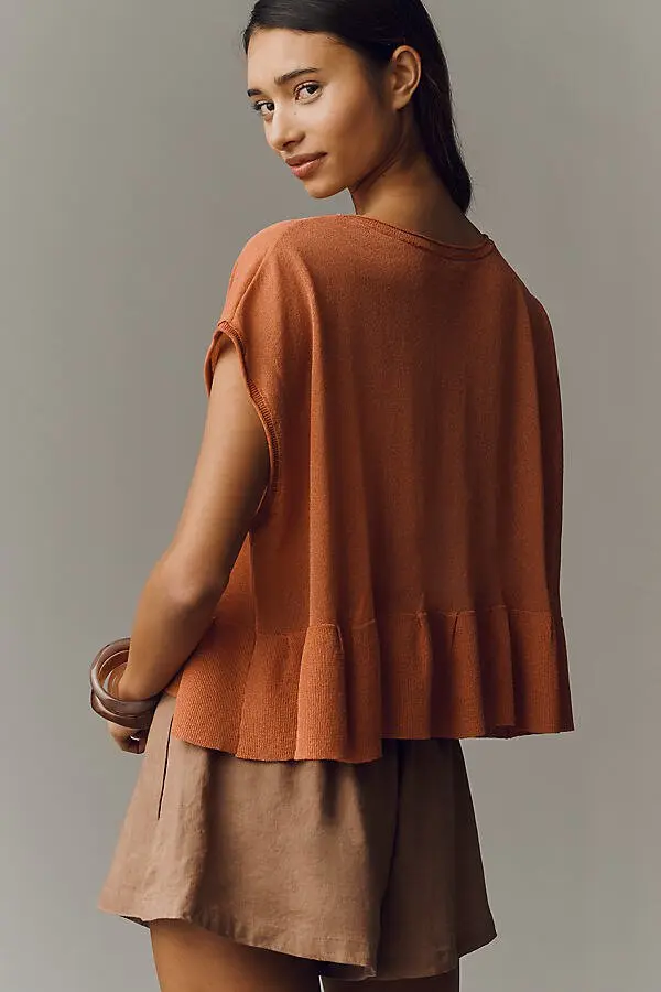 Anthropologie Short-sleeve Crew-neck Ruffle Sweater - Amber