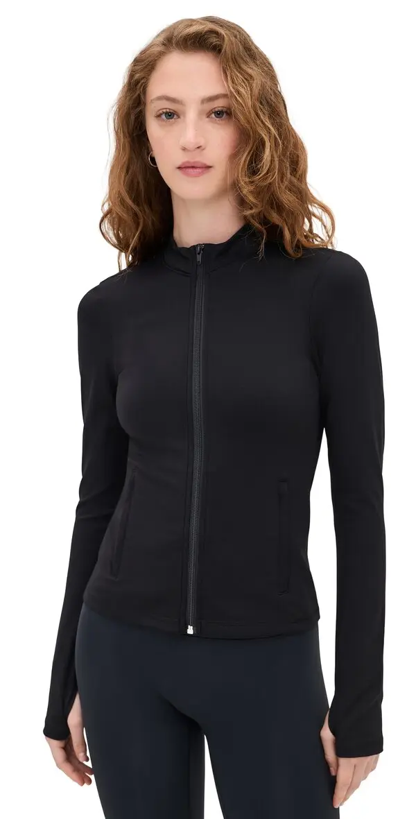Set Sporty Zip-up Mock Neck Long Sleeve Activewear Top