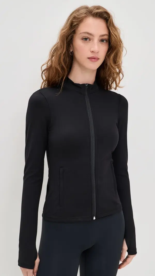 Set Sporty Zip-up Mock Neck Long Sleeve Activewear Top