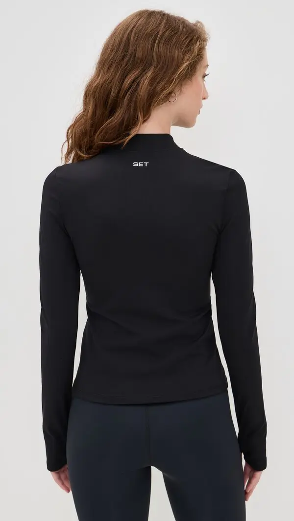 Set Sporty Zip-up Mock Neck Long Sleeve Activewear Top