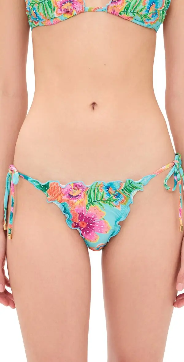 PQ SWIM Embroidered Lettuce Edge Bikini Bottoms - Solana